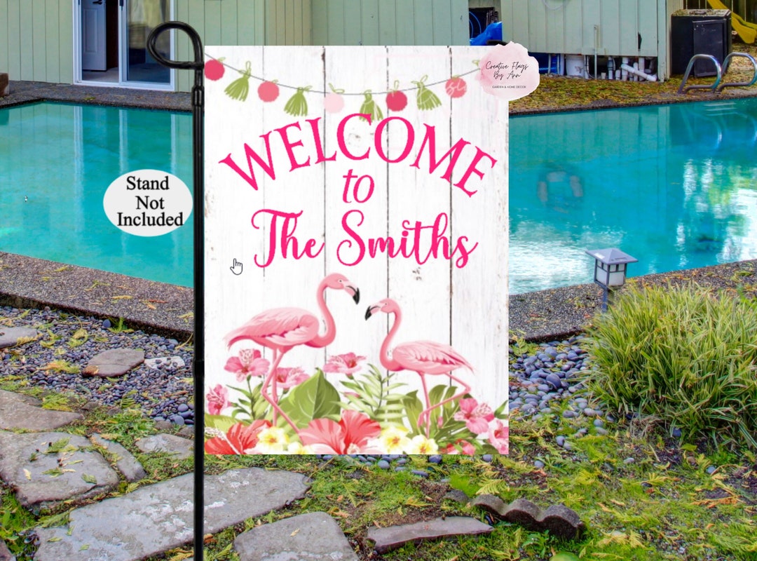 Personalized Flamingo Garden Flag: Pool Decor, Outdoor Vinyl - Etsy
