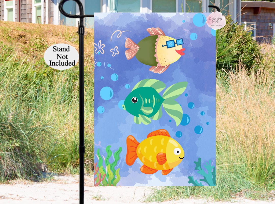 Fish Garden Flag, Funky Fish Flag, Quirky Flags, Beach House Flag ...