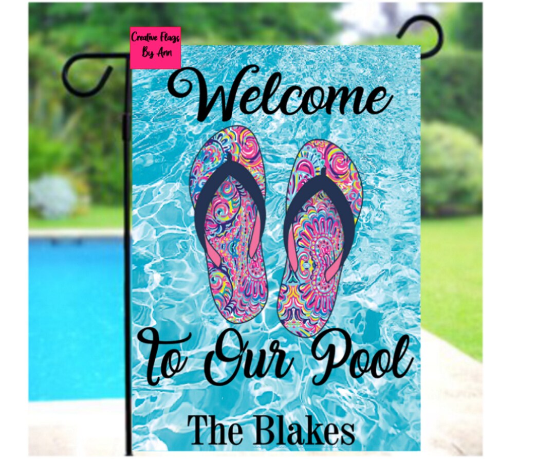 Welcome to Our Pool Garden Flag: Coastal Vinyl Yard Decor - Etsy