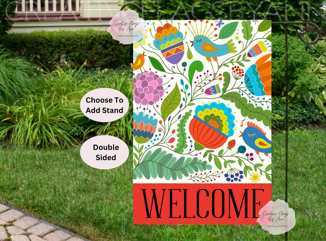 Birds Welcome Garden Flag: Colorful Floral Home Decor - Etsy
