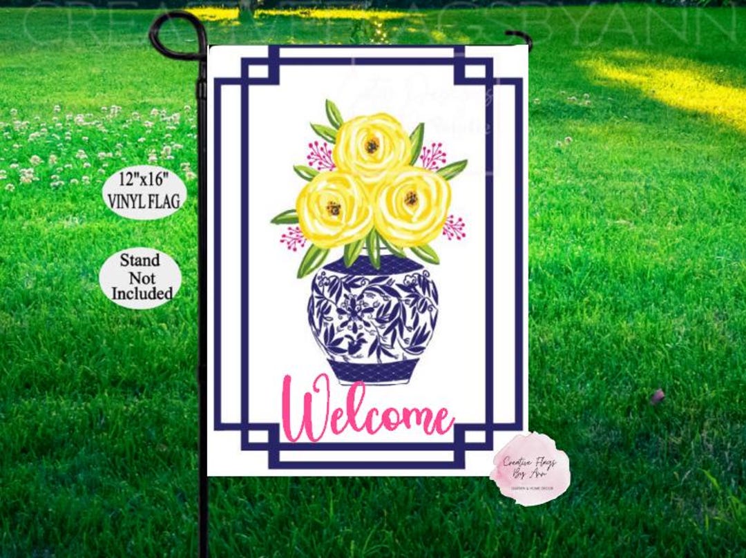 Personalized Flag, Yellow Floral Garden Flag, Chinoiserie Modern ...