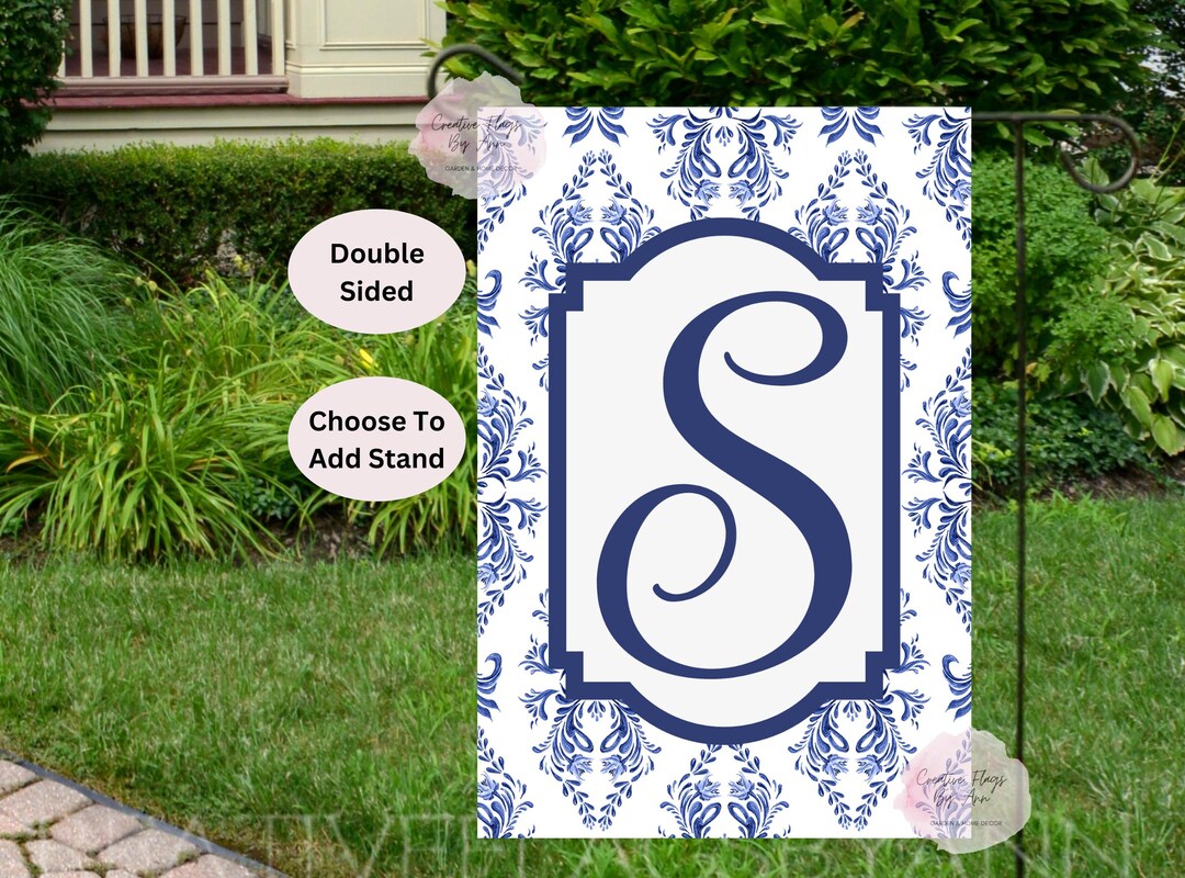 Blue Floral Initial Flag ,custom Grandmillennial Style, Chinoiserie ...