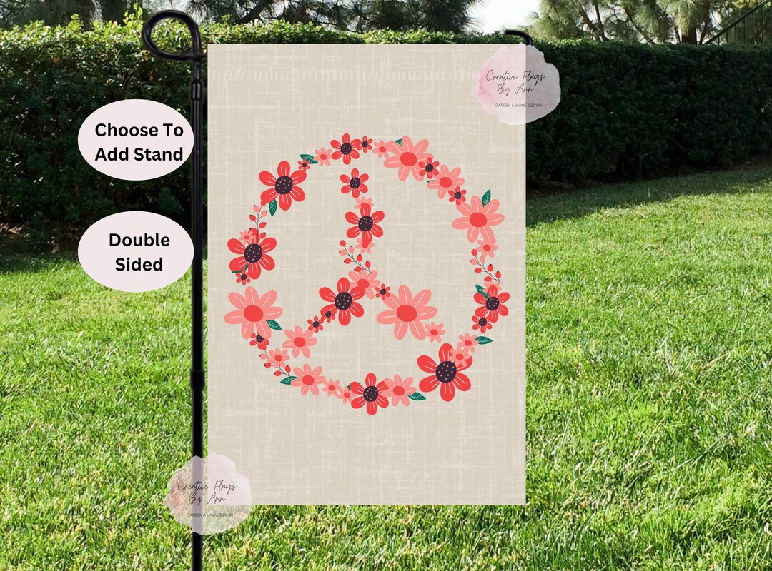 Floral Peace Sign Flag, Fall Yard Flag, Peace Sign Garden Flag, Hippie ...