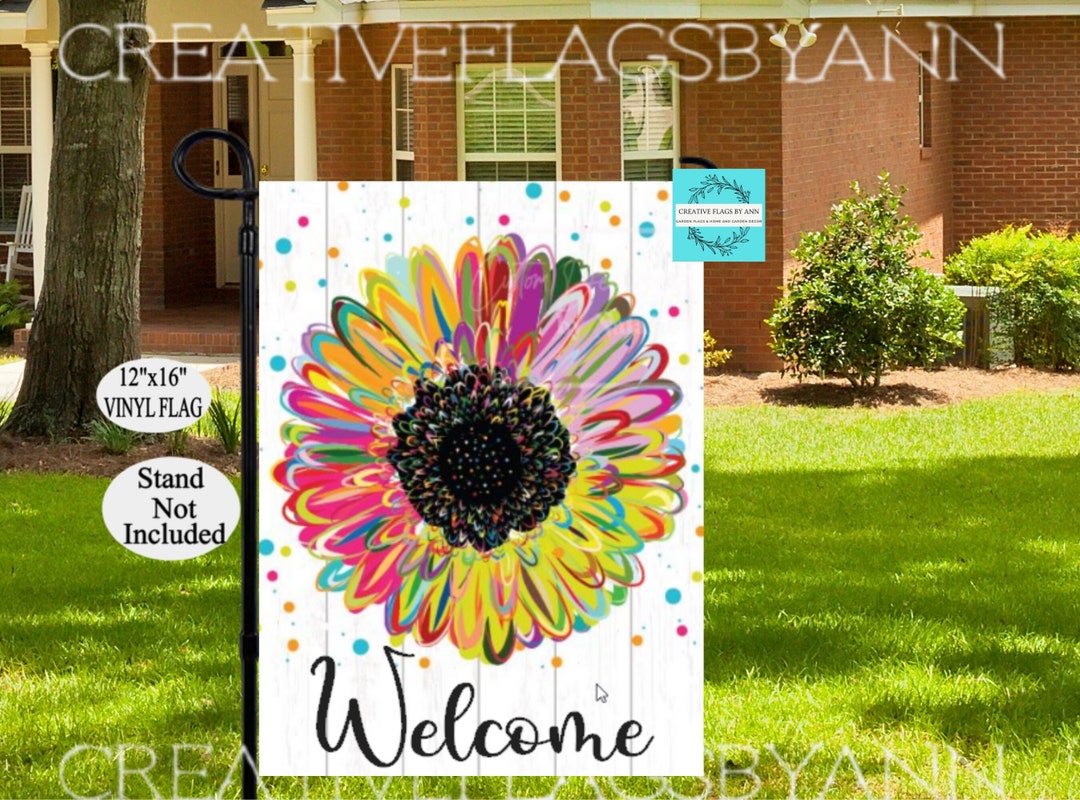 Welcome Flag, Daisy Flag, Summer Garden Flag, Colorful Daisy Flag ...