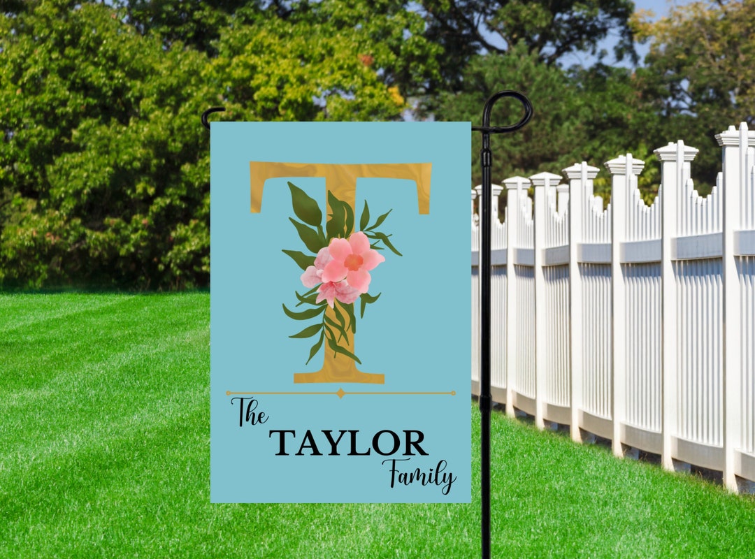 Monogram Garden Flag: Gold Initial, Personalized Family Name - Etsy