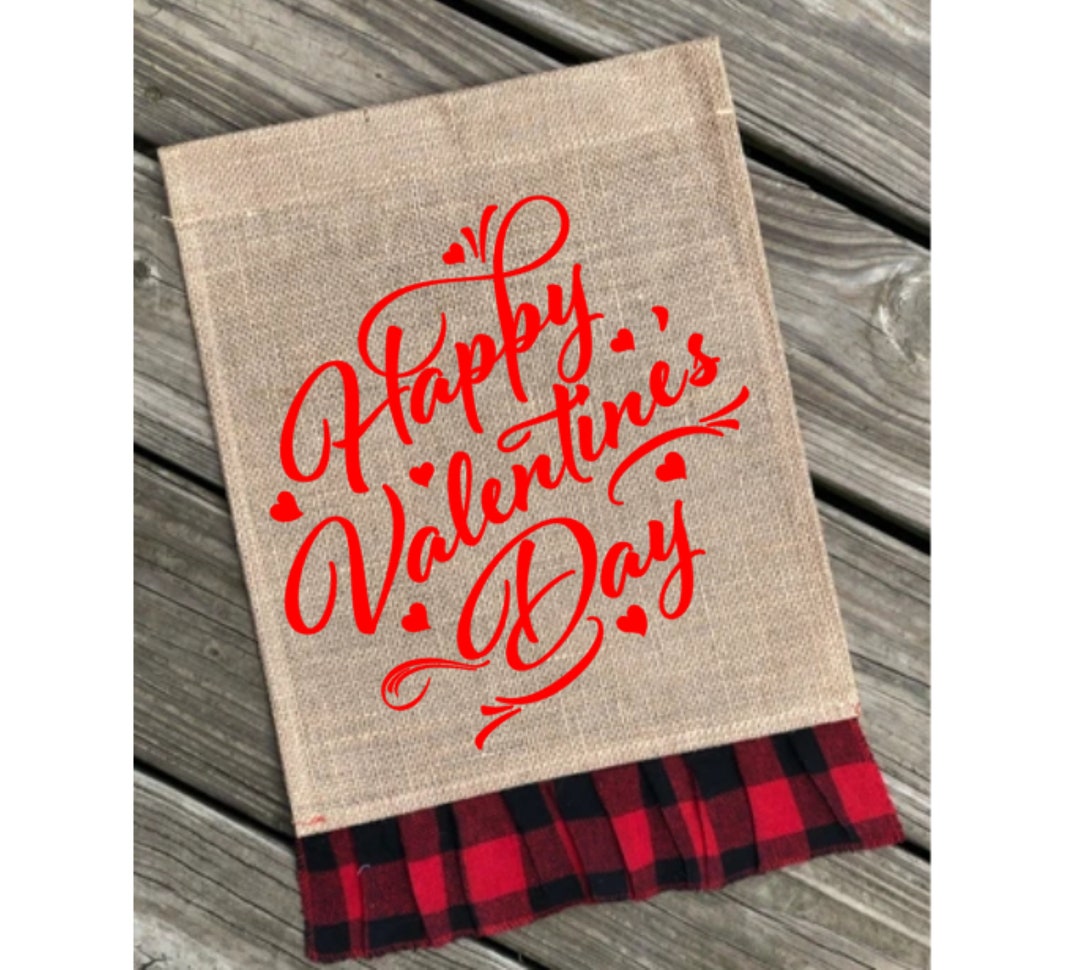 Happy Valentine's Day Flag, Burlap Welcome Flag, Red Heart Flag ...