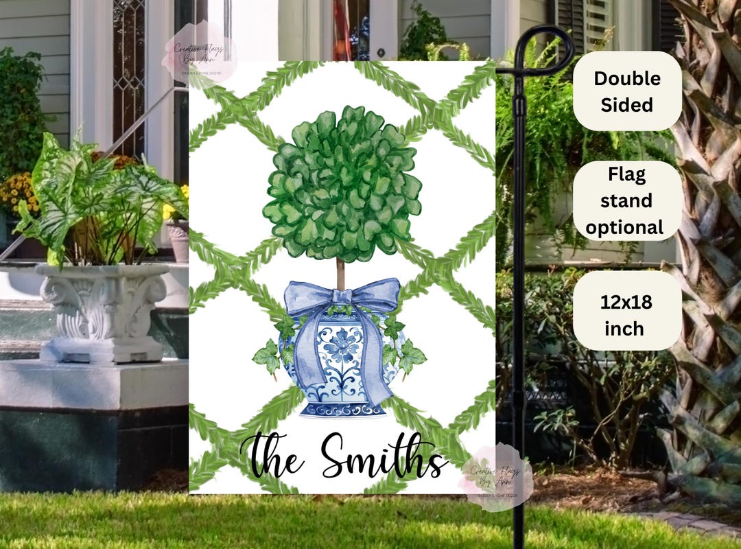 Custom Chinoiserie Flag, Topiary Ginger Jar Flag, Preppy Trellis Yard ...