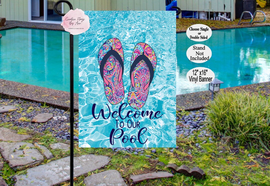 Summer Pool Garden Flag , Summer Flags, VINYL Garden Flag, Coastal Yard ...