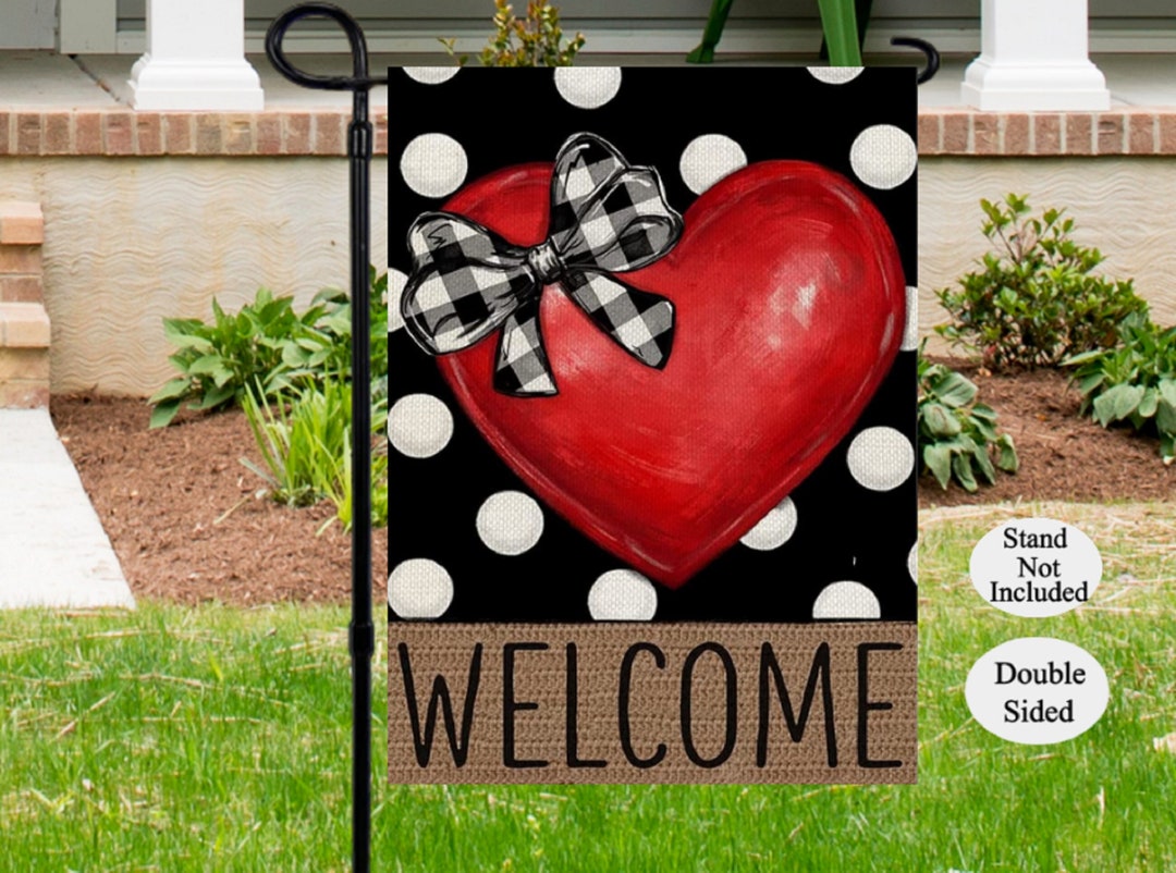 Valentines Day Welcome Flag, Valentine Garden Flag With Dots, My ...