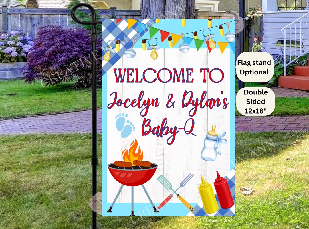 Baby-q Baby Shower Banner, Backyard Couple Baby Flag, Unisex Baby BBQ ...