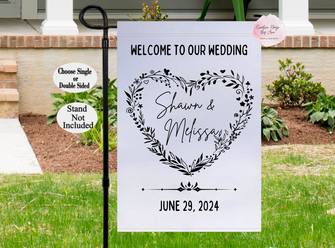 Custom Wedding Flag, Customized Names and Dates Flag, Minimalist Heart ...