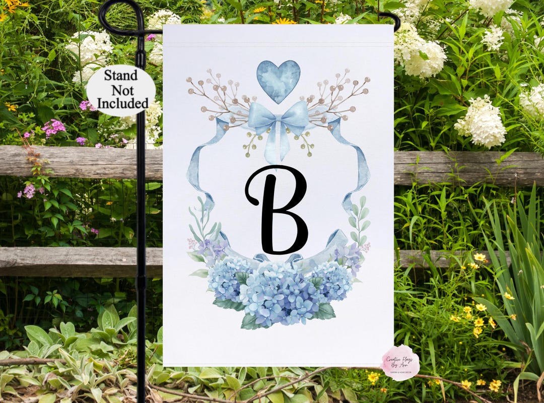 Preppy Bow Hydrangea Flag, Monogram Crest Garden Flag, Crest With ...