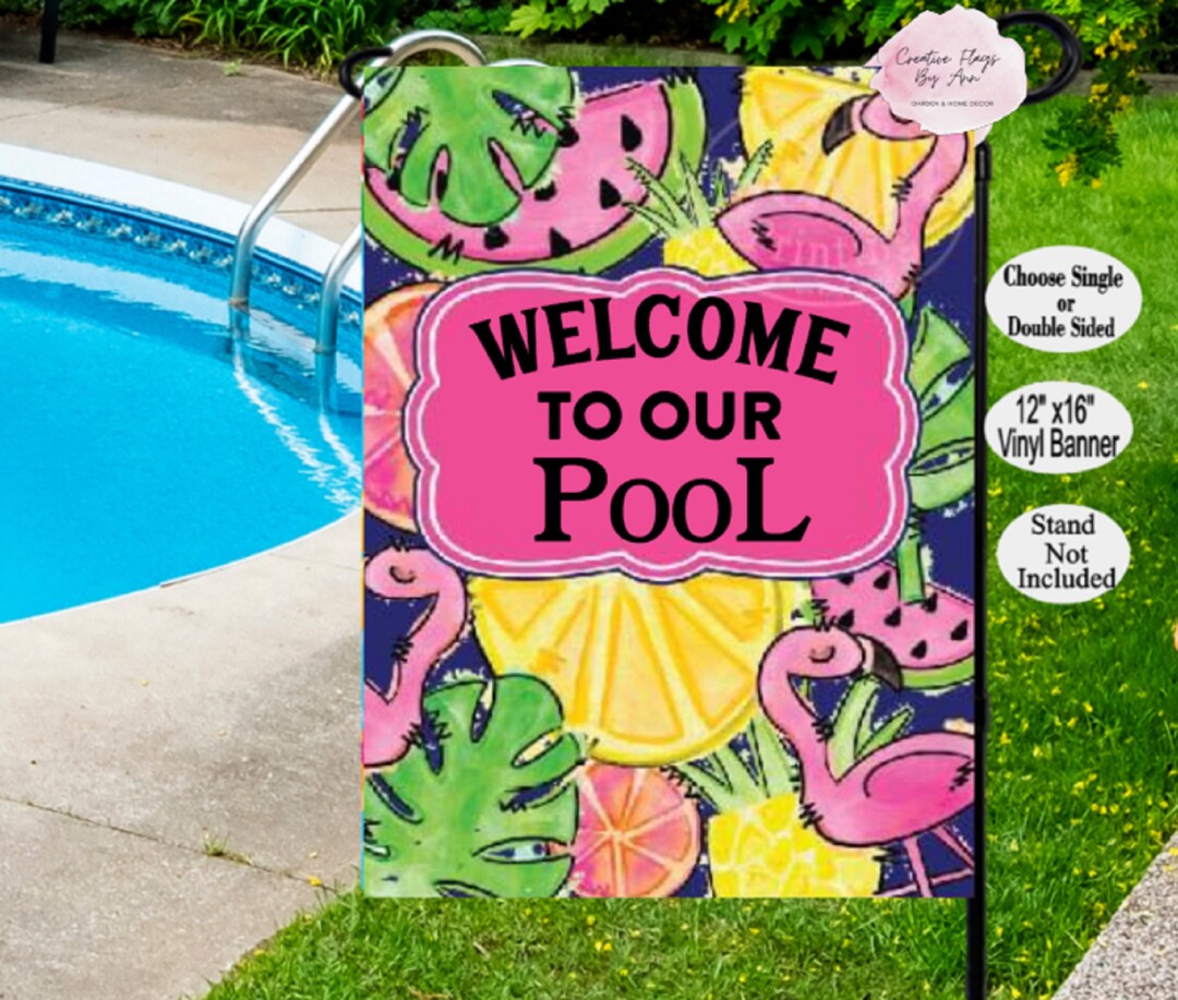 Welcome to Our Pool Flag, Summer Flag, Flamingo Flag, Backyard Lawn ...