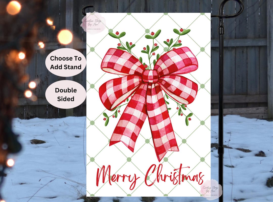 Christmas Bow Flag, Preppy Bow Christmas Flag, Mistletoe Flag, Preppy ...