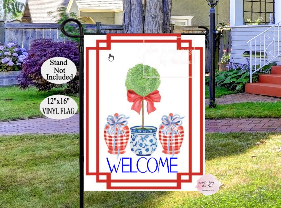 Patriotic Chinoiserie Topiary Garden Flag, 12'' × 18'' Patriotic Flag ...