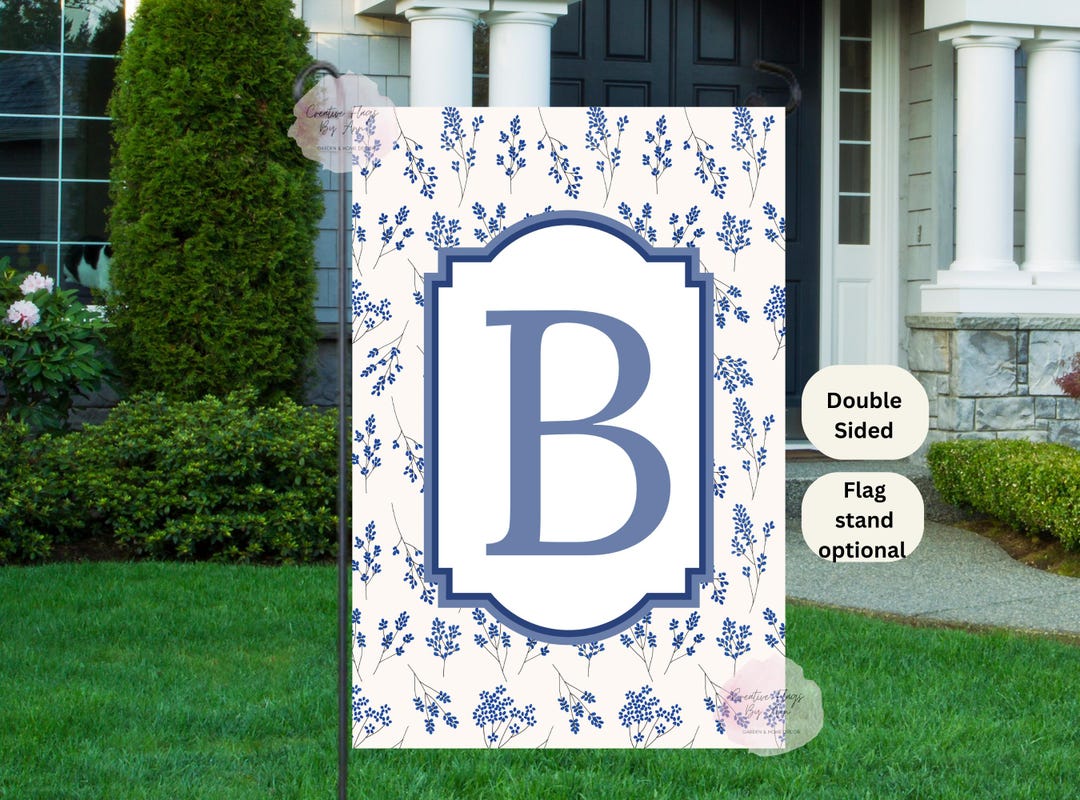 Blue Floral Initial Flag ,custom Grandmillennial Style, Chinoiserie ...