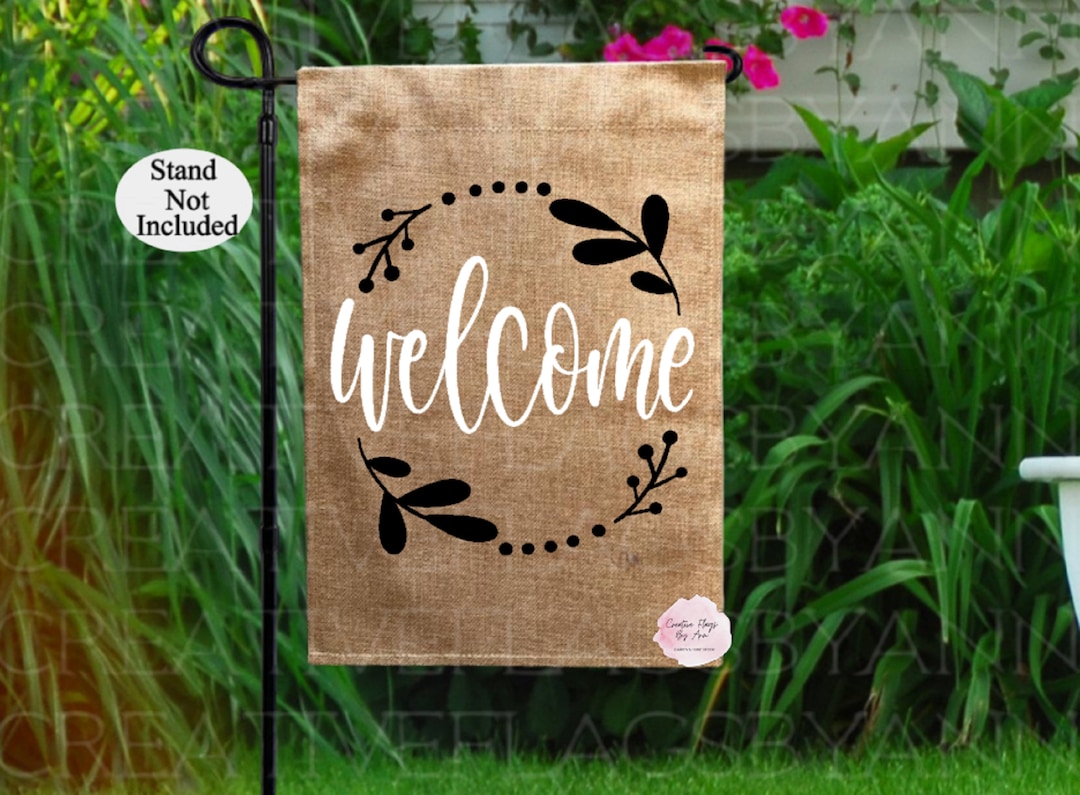Personalized Faux Burlap Welcome Garden Flag, Outdoor Yard Flag, Front ...
