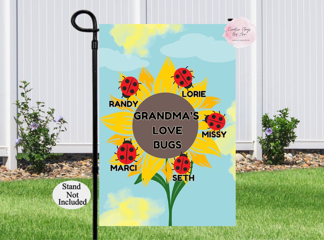 Love Bugs Garden Flag, Grandparent Flag, Personalized Garden Flag ...