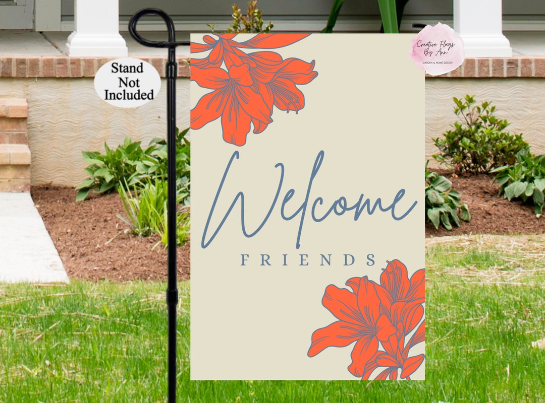 Welcome Friends Flag, Floral Welcome Flag, Summer Garden Flag, Fall ...