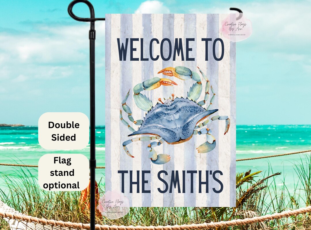 Custom Crab Flag, Coastal Banner , Blue Crab Flag, Entryway Patio ...