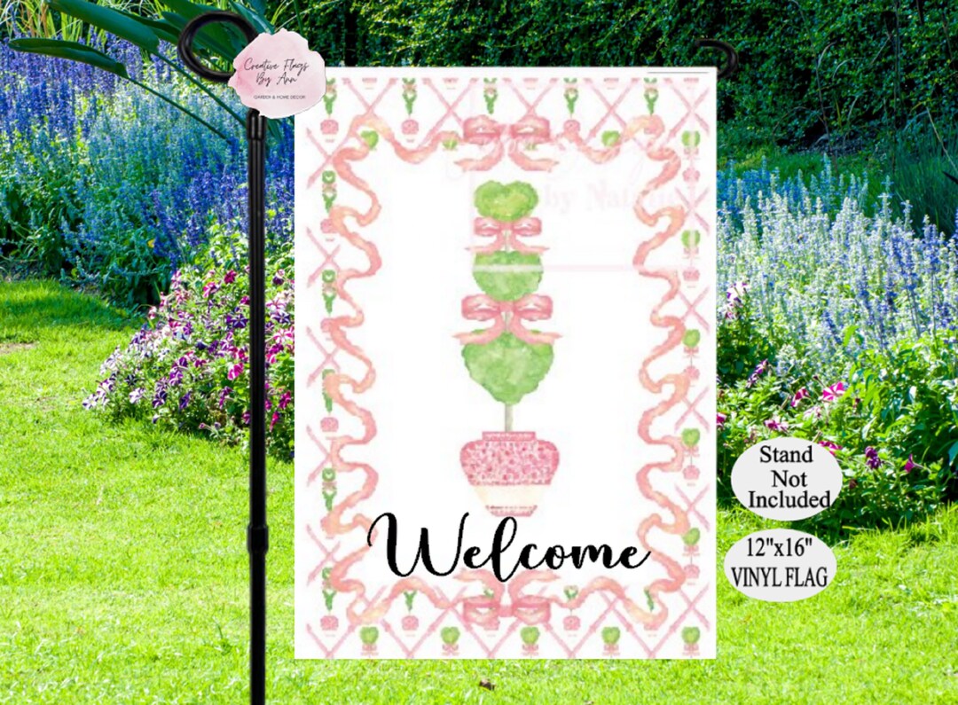 Pink Topiary Flag, Topiary Garden Flag, Summer Garden Flags ...