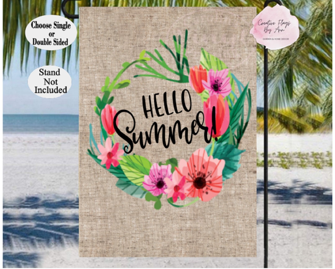 Summer Flags, Hello Summer Wreath Garden Flag , Welcome Flag ,beach ...
