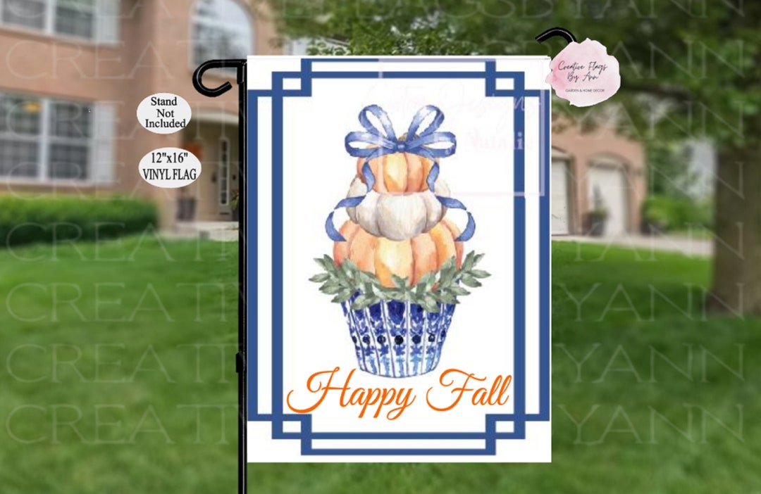 Fall Garden Flag, Pumpkin Topiary Yard Flag, Happy Fall Flag, Custom ...