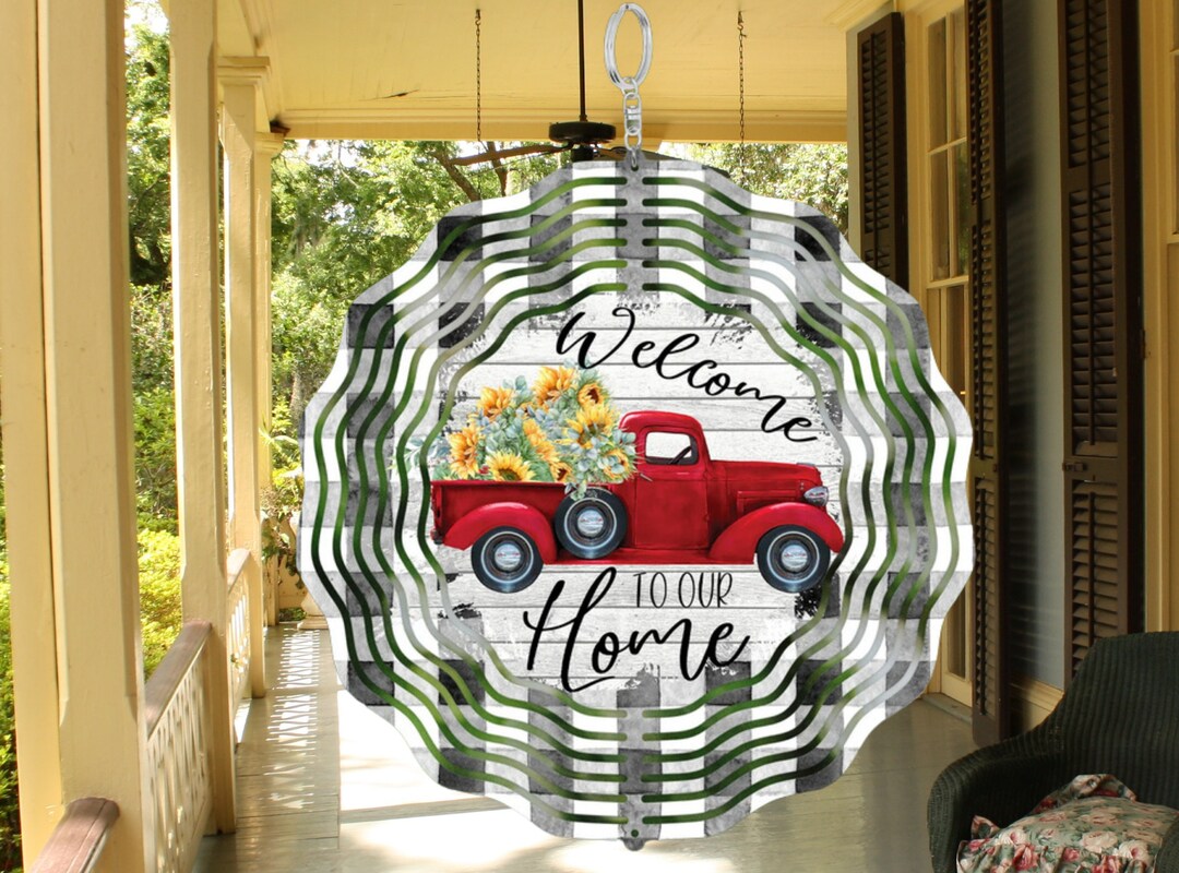Farmhouse Wind Spinner ,hanging Garden Spinner ,red Truck, Home Wind ...
