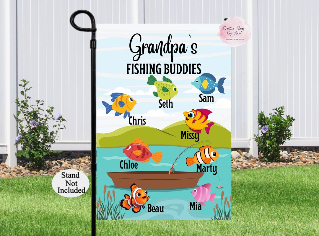 Fish Garden Flag, Flag for Grandpa, Flag for Dad, Grandkids Flag ...