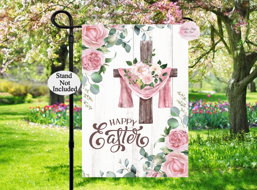 Cross Garden Flag ,easter Welcome Flag, He is Risen Flag, Floral Cross ...