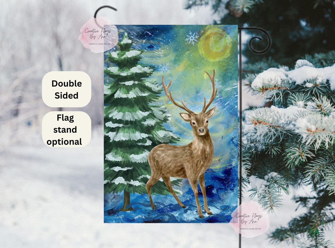 Christmas Garden Flag, Christmas Deer Flag, Winter Garden Flag, Winter ...