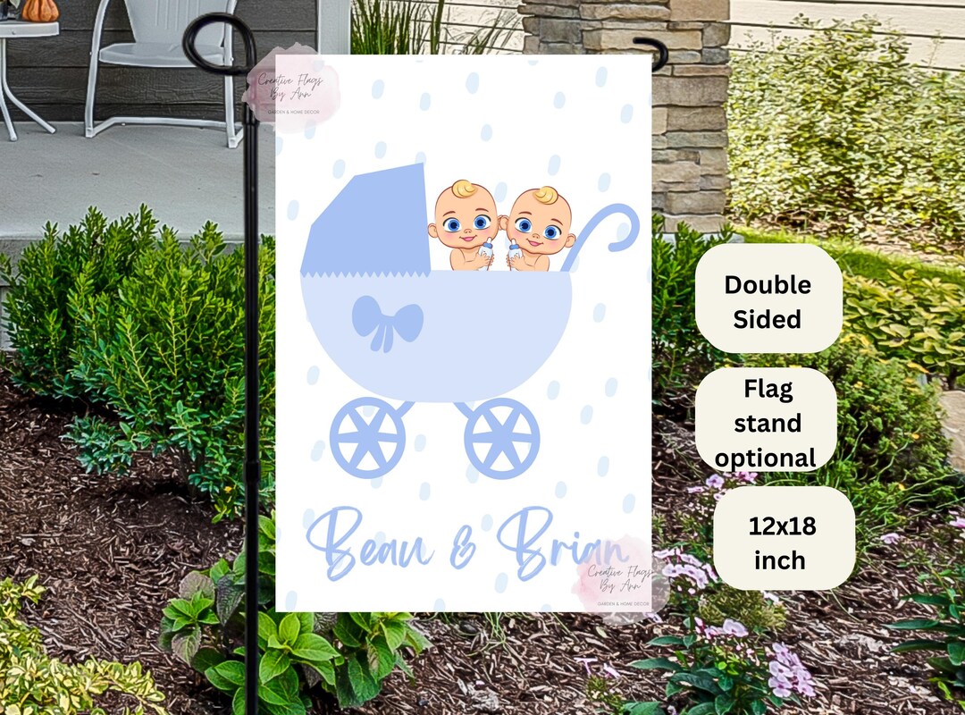 Baby Boy Twins Garden Flag, Twin Boys Flag, New Baby Banner, Baby Boy ...