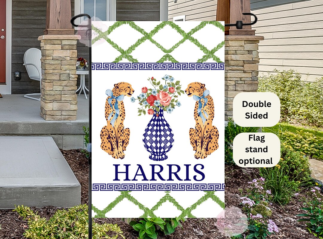 Chinoiserie Cheetah Flag, Leopard Garden Flag , Personalized Ginger Jar ...