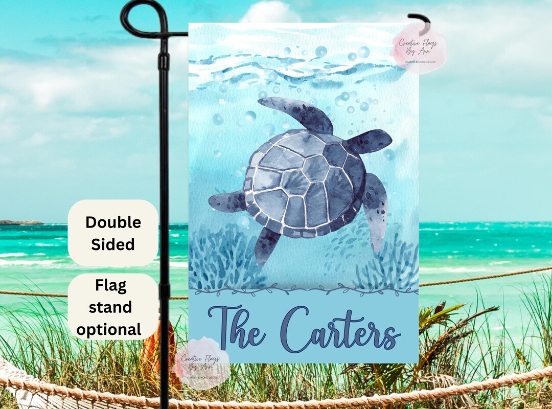 Sea Turtle Flag, Turtle Lover Gift, Personalized Flag, Porch Decor, Sea ...