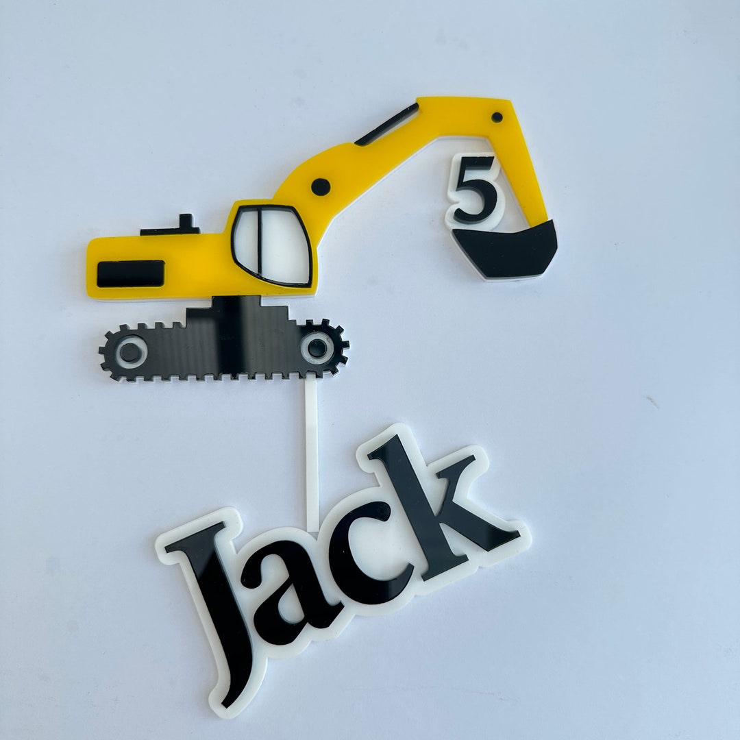 Excavator Cake Topper Set, Birthday Cake Topper, Acrylic Topper, Custom ...