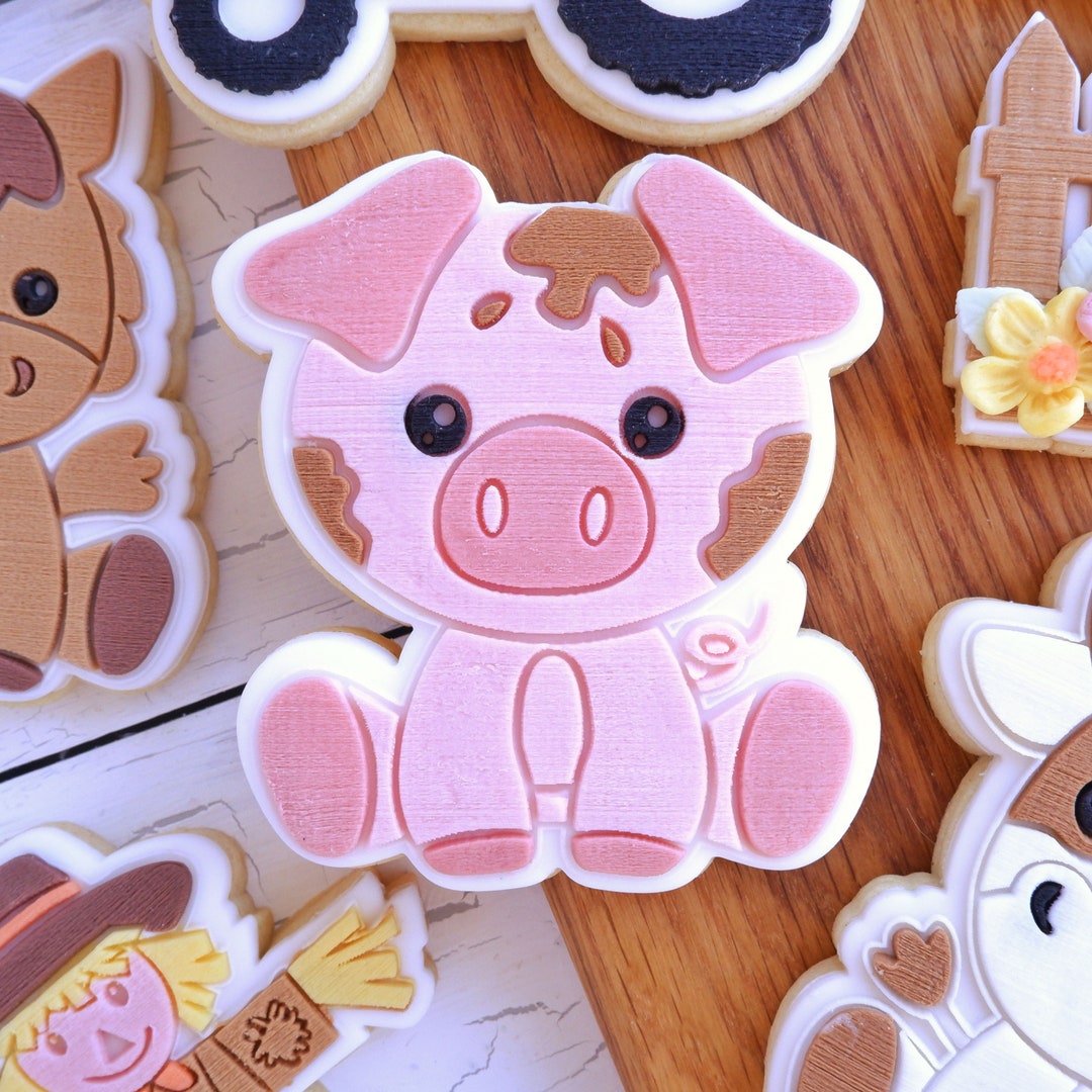 Pig Embosser Fondant Stamp and Cutter, Acrylic Debosser for Cookies ...