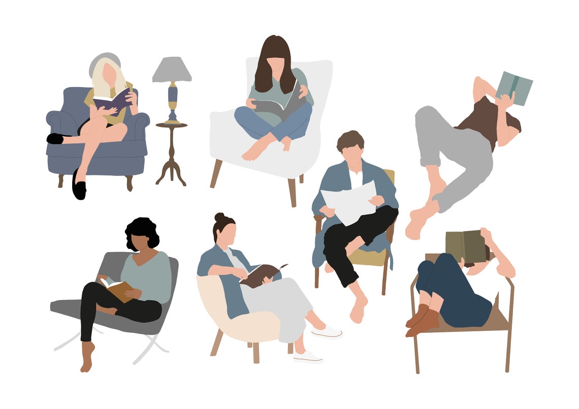 Flat Vector People Reading Collection #5 - Etsy