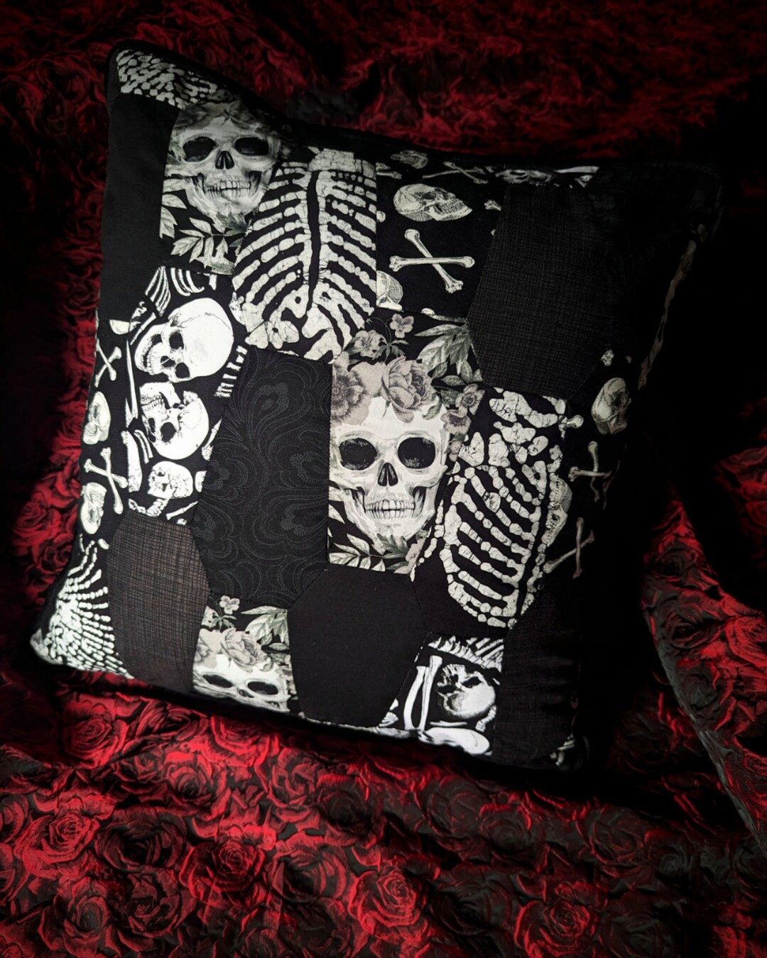 Skulls for Days Coffin Patchwork Cushion - Etsy