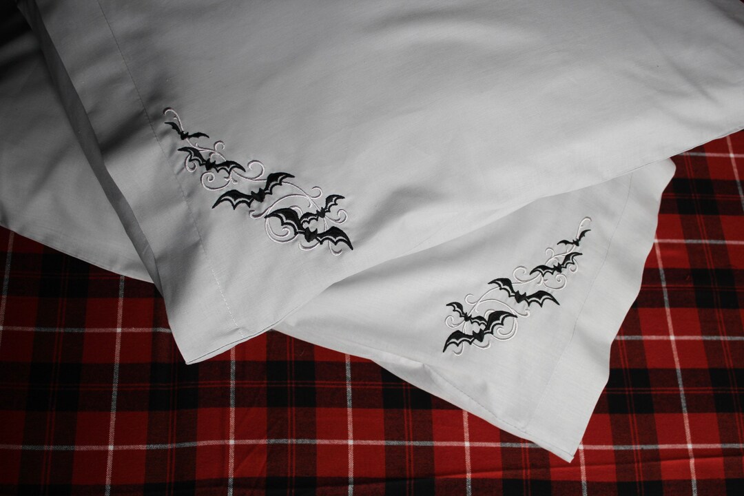 Embroidered Bat Pillowcase Pair - Etsy