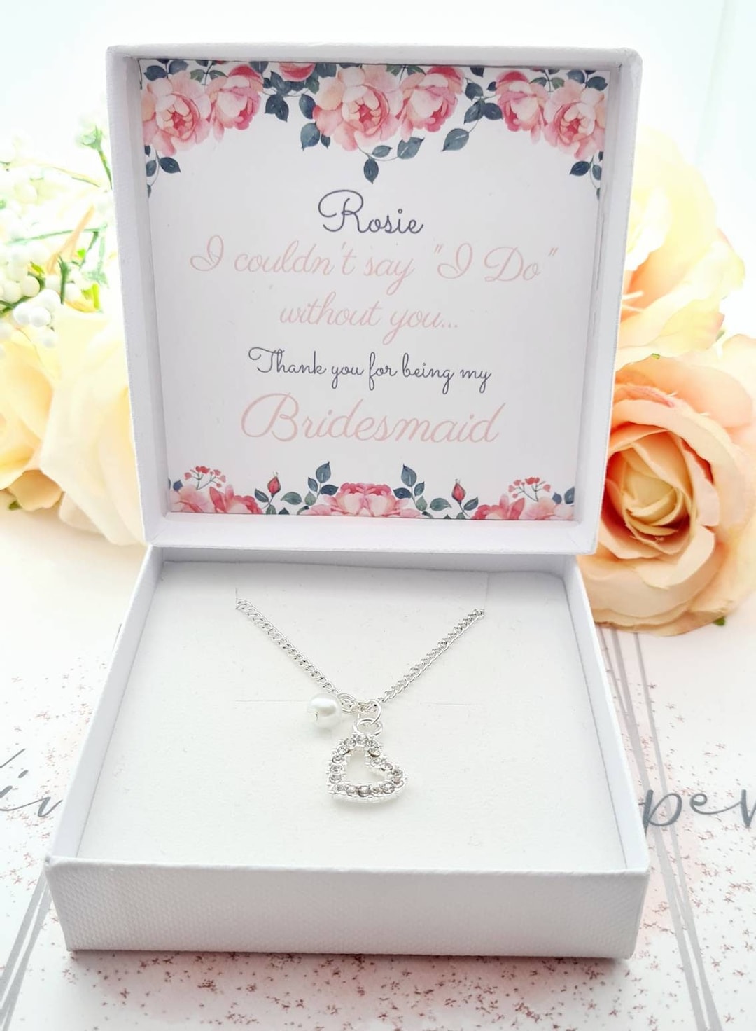 Thank You Bridesmaid Silver Plated Rhinestone Heart Charm Bracelet With ...