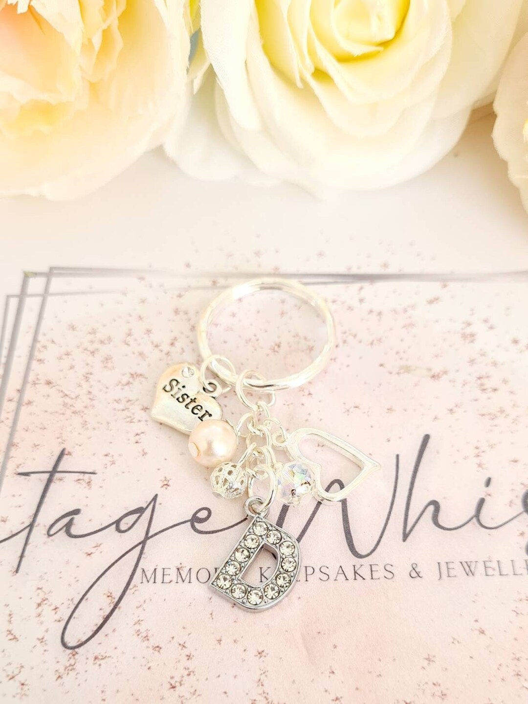 Personalised Rhinestone Initial Key Ring: Sister Gift Charm - Etsy