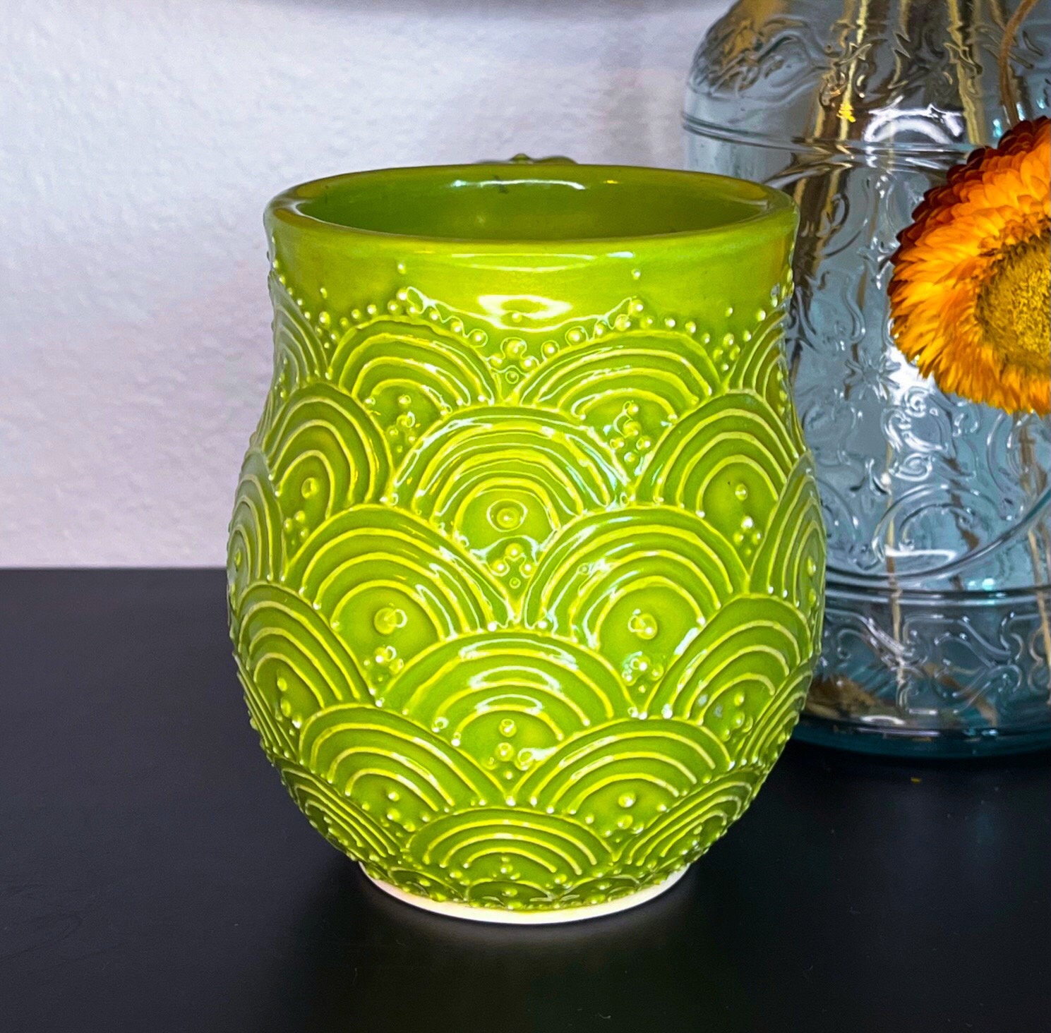 Lime Green Slip Trailed Tulip Mug - Etsy