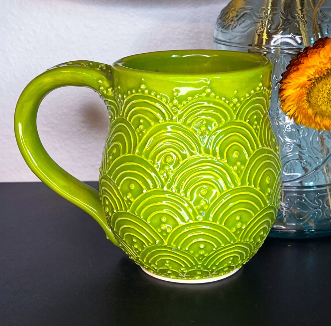 Lime Green Slip Trailed Tulip Mug - Etsy