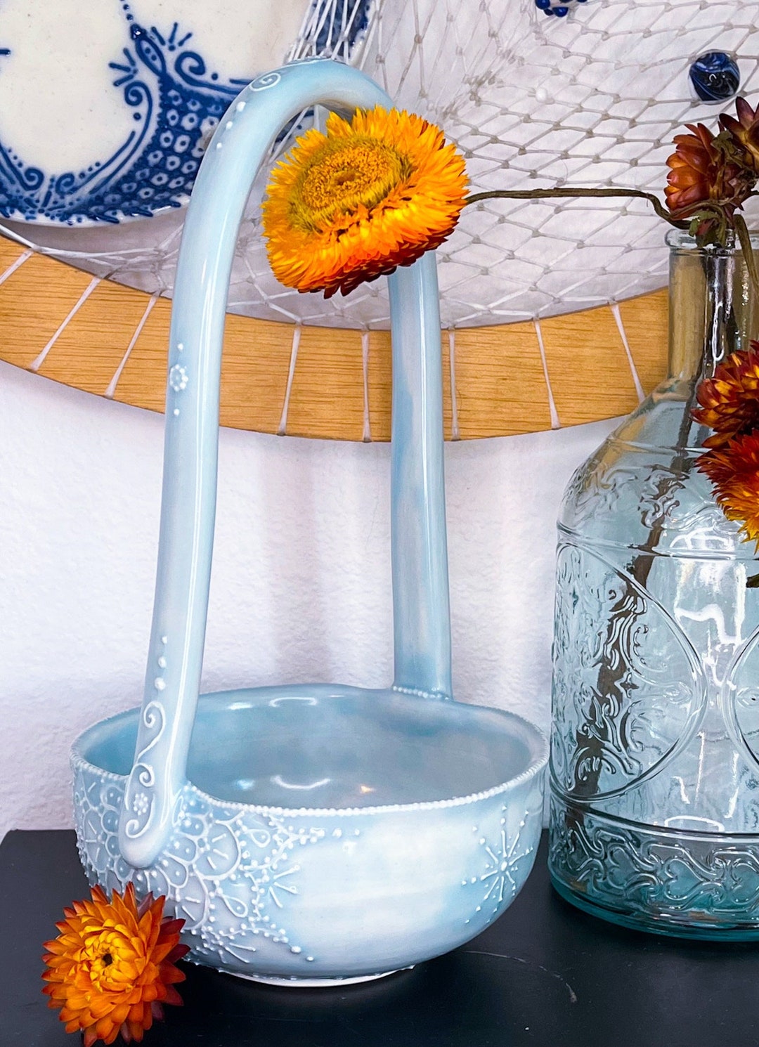 Ice Blue Slip Trailed Basket - Etsy
