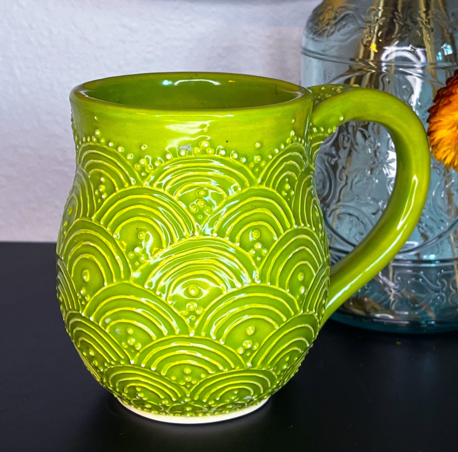 Lime Green Slip Trailed Tulip Mug - Etsy