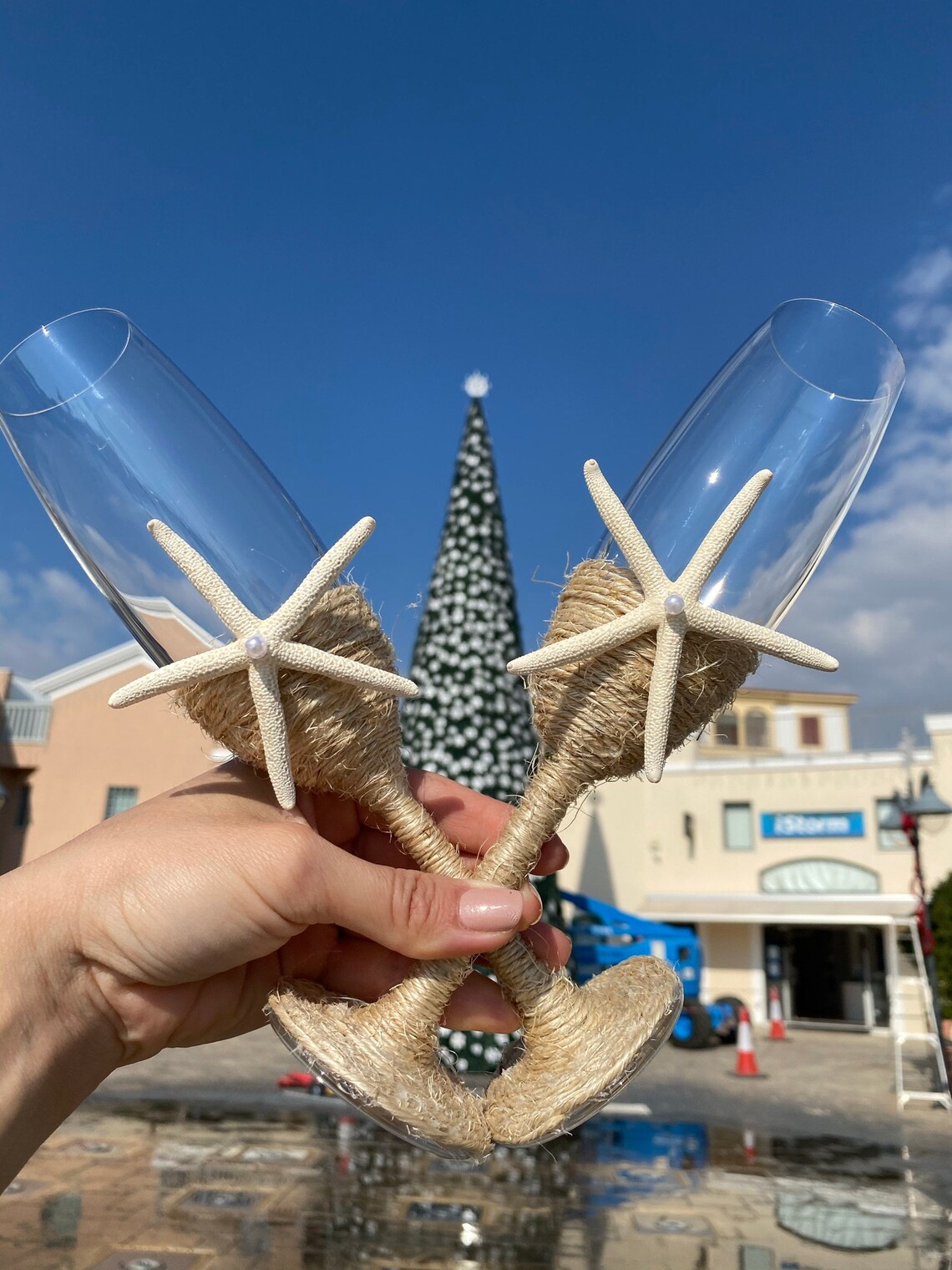 Nautical Glasses With Starfish, Nautical Beach Decor Champagne Flute in ...