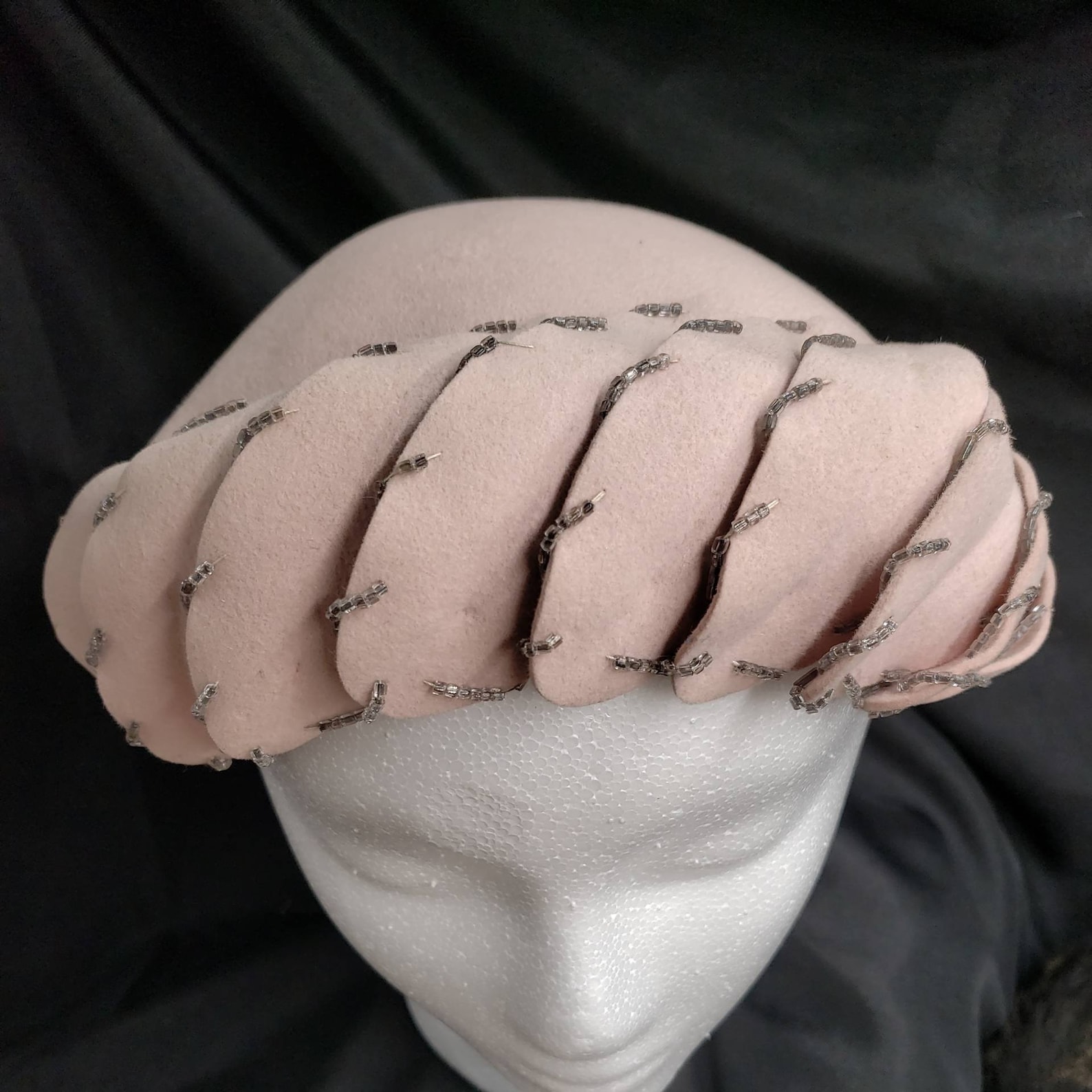 Unique Styled Pink Wool Hat Womens Vintage Merrimac Beads Embellished ...