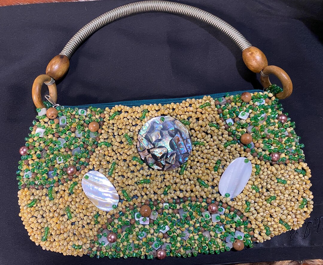 Vintage Beaded Handbag: Mother of Pearl Seashell Accents - Etsy