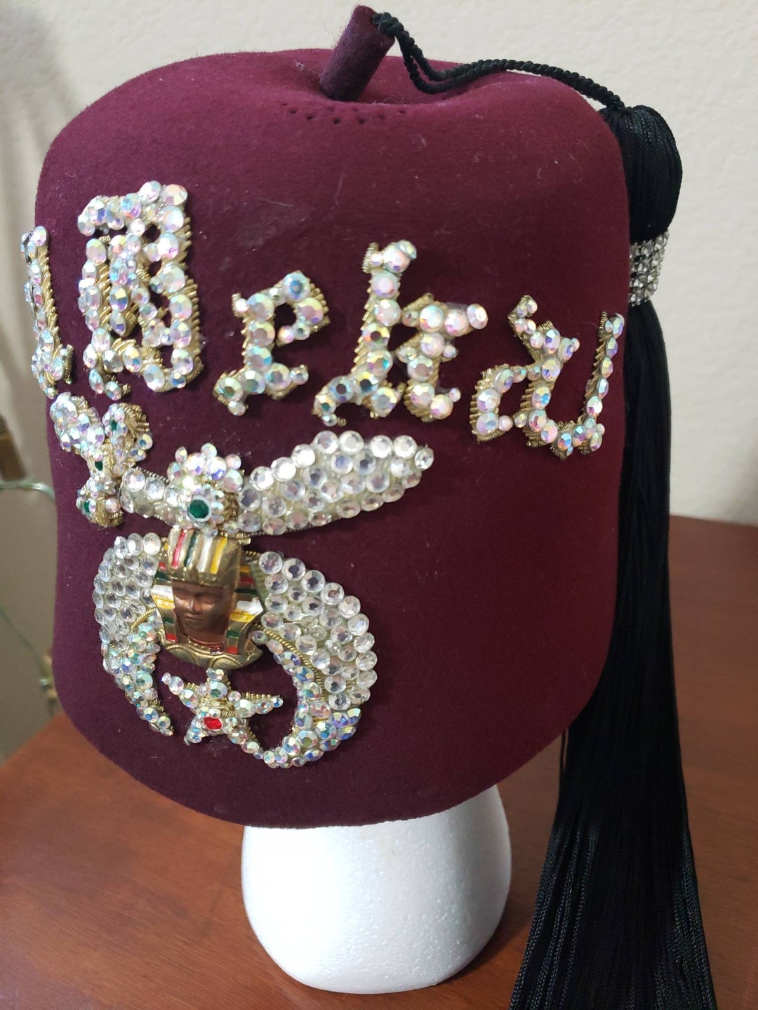 Masonic Shriners Hat Jeweled Distinct Fez W/ 18 Tassel Wolf-brown Inc ...