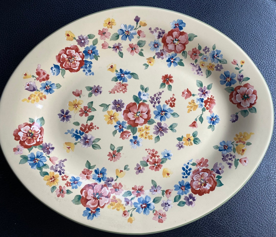 Vintage Longaberger Pottery USA Spring Floral Oval Platter Serving 13 X ...